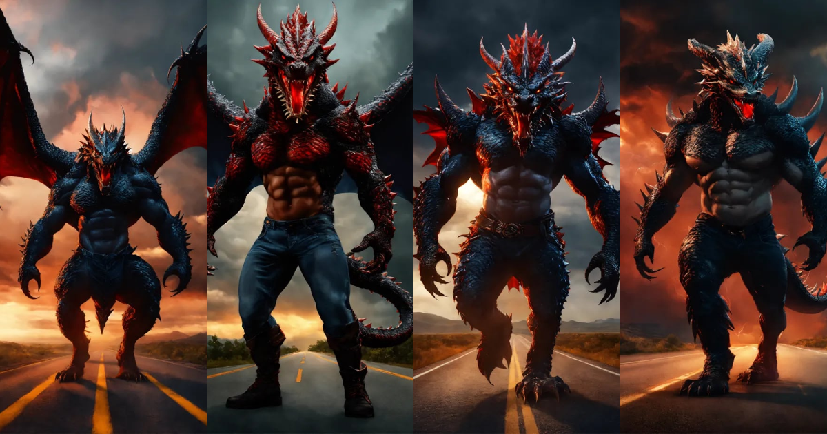 Lexica - Full body eight foot big evil black male Dragon god, monster ...