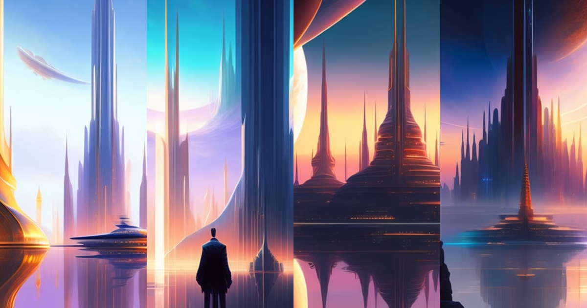 Lexica - A cover art of A shining city with tall technological spires ...