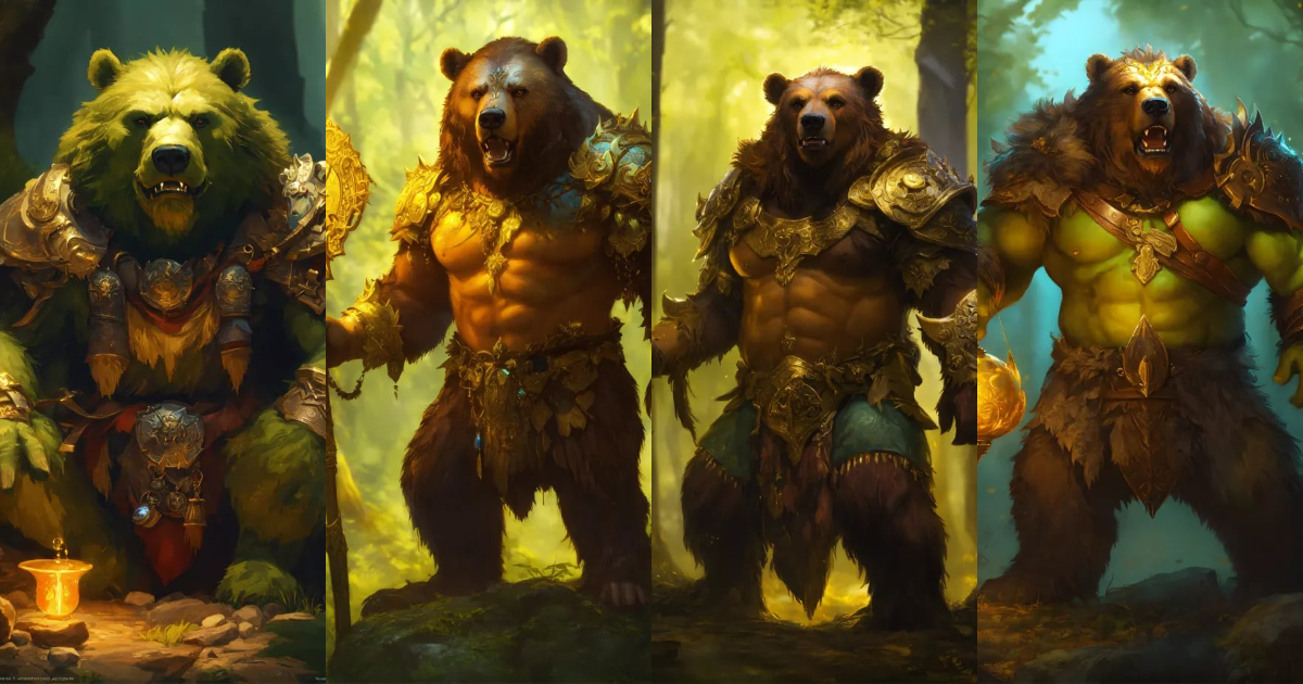 Lexica - Depic professional digital art of orc bear druid, radiant gold ...