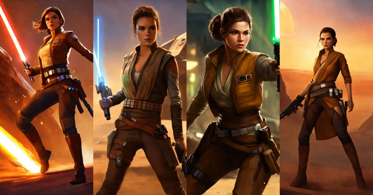 Lexica - Digital art of a Star Wars smuggler woman in an action pose.