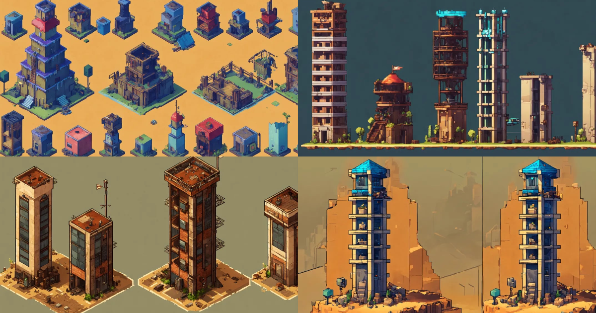 Lexica - Simple clean blocky 2d isometric pixel sprites of an post ...