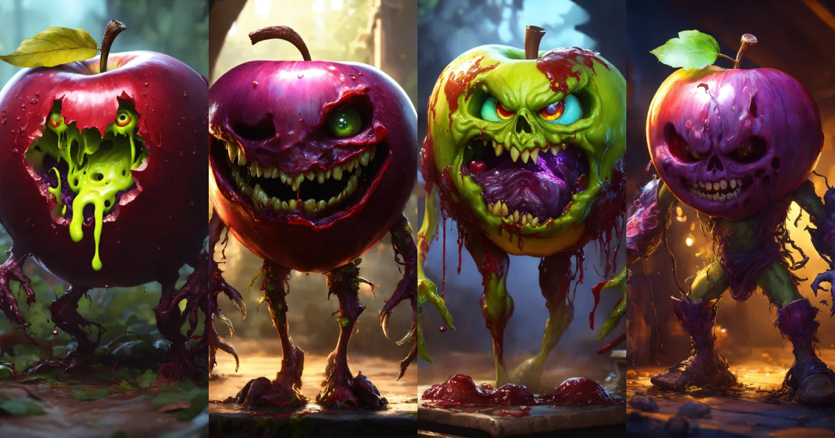 Lexica - "Zombie apple Character, scary and oozing apple juice, a giant ...