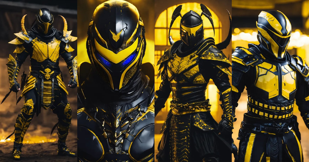 Lexica - Black man black and yellow scorpion armor 4k