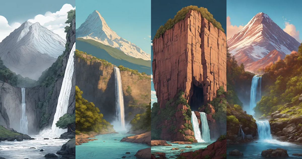 Lexica - Male and female alive mountain with mouth as waterfall, ultra ...