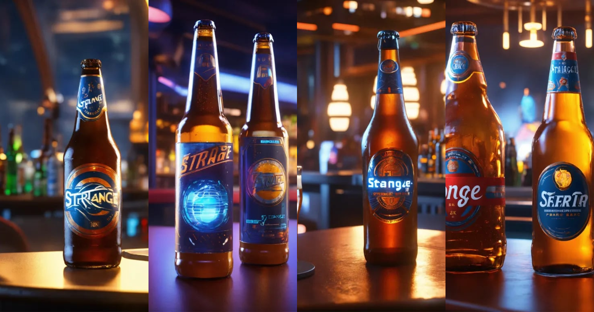 Lexica - Strange futuristic beer bottle at bar in space port bar, 8K ...