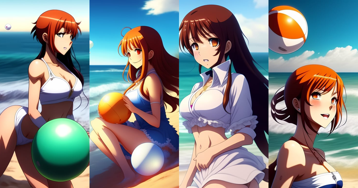 Lexica - Orihime bleach dropping a ball at the beach