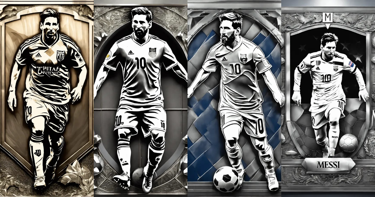 Lexica - Football poster. Messi waist-high in bas-relief style ...