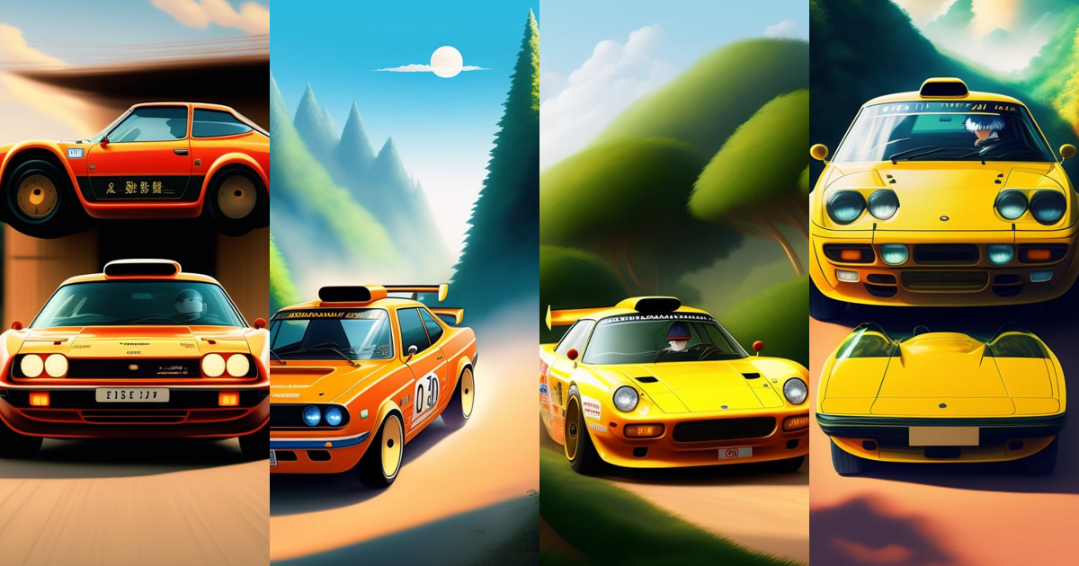 Lexica - Studio ghibli's, rally car transparent background