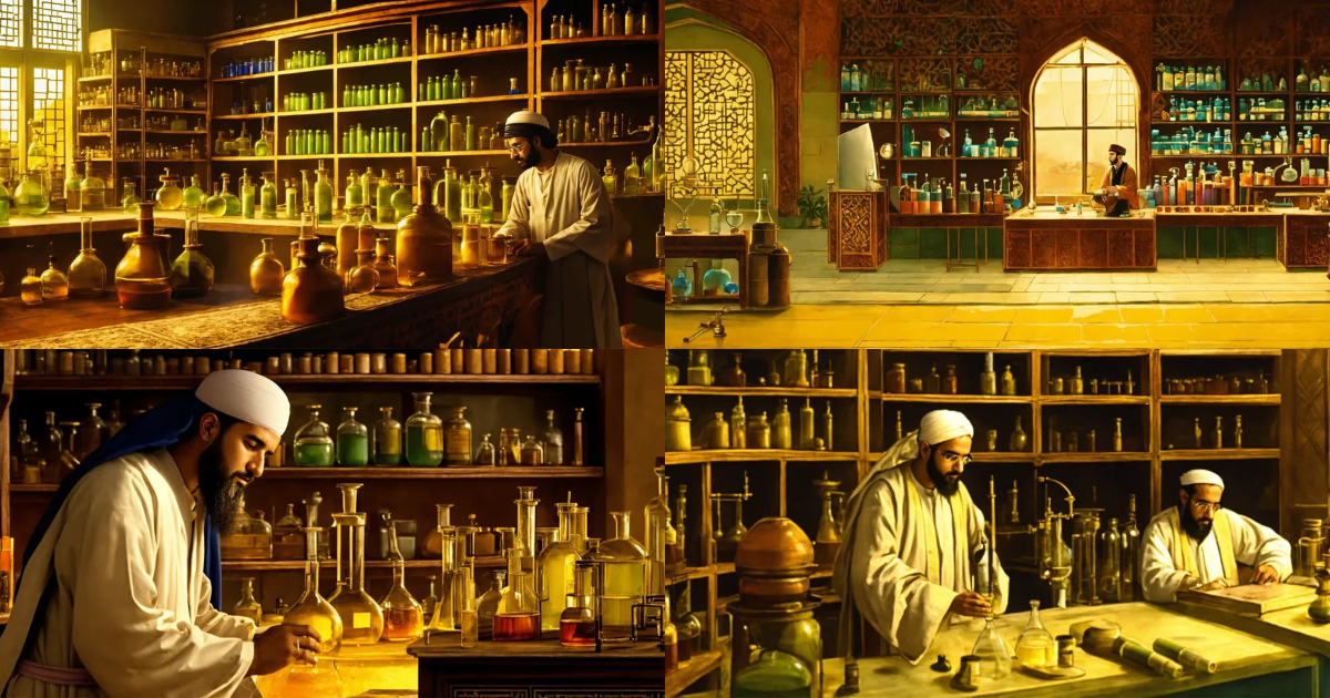 Lexica - Ancient muslim chemist jabir bin hayyan in his laboratary