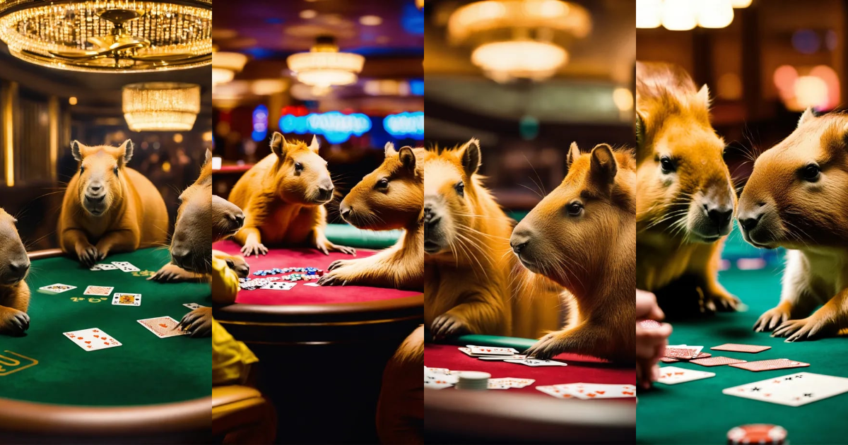 Lexica - Group of capybaras playing cards in a casino in Las Vegas, 8k ...