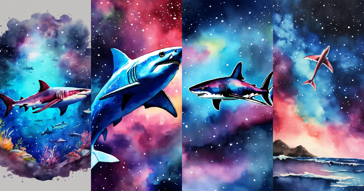 Lexica - Swimming galaxy shark, water color