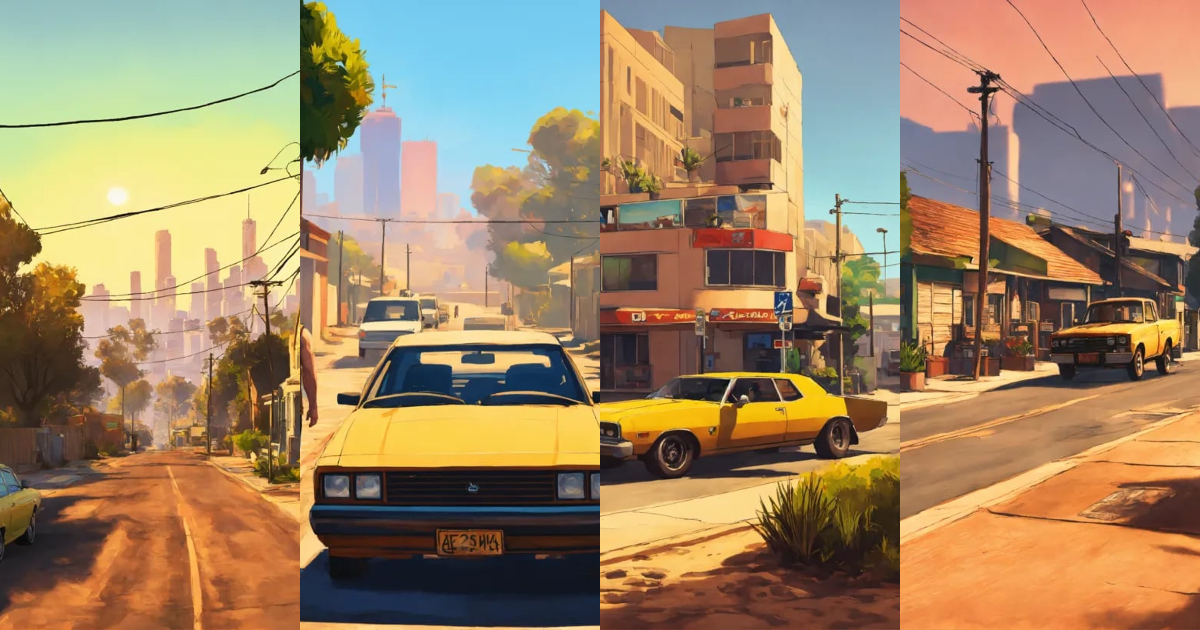 Lexica - Bare sunny Australian culdesac gta 5 style art