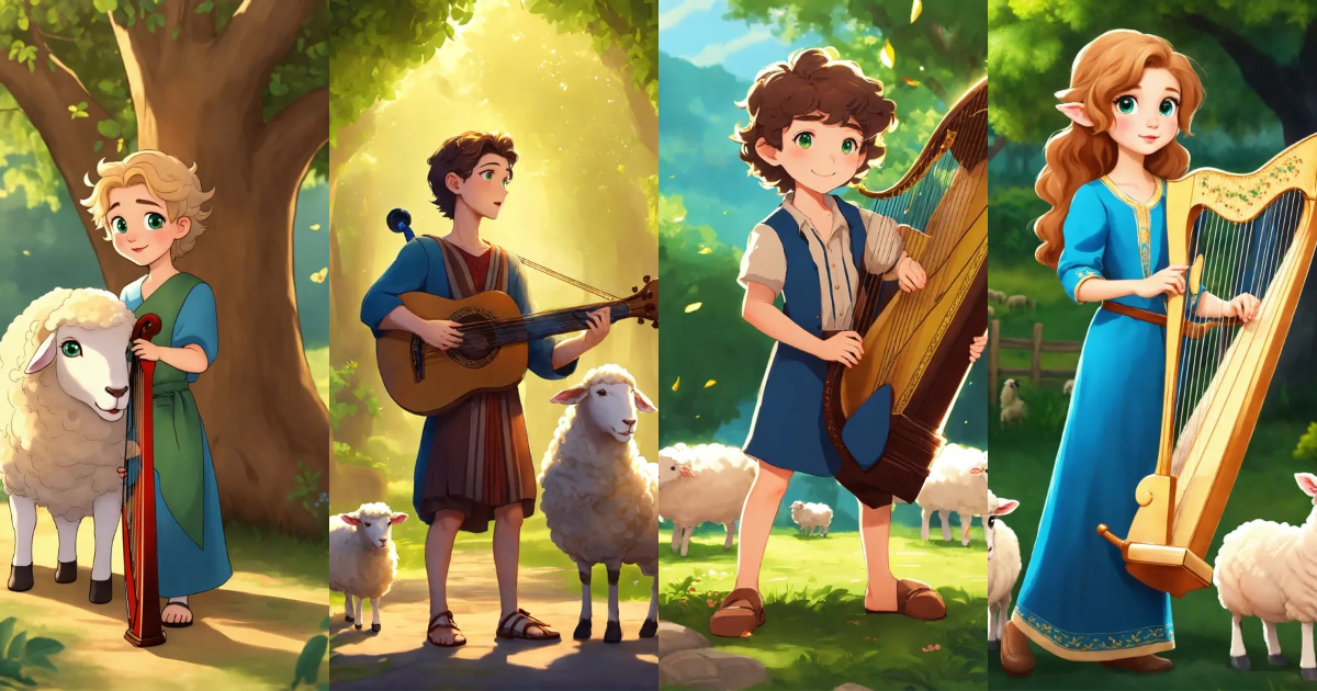 Lexica - Animation Cute boy cartoon, harp Animation , Green eyes, 15 ...