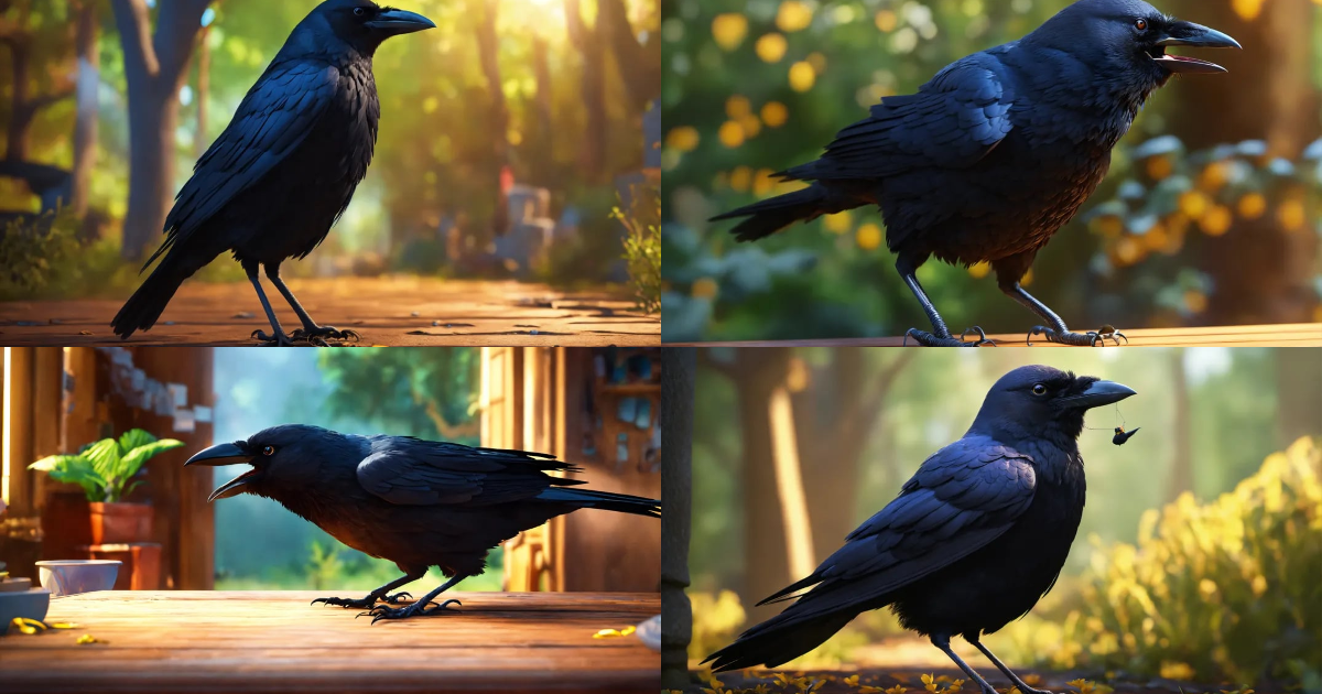 Lexica - "Create an image of a crow in his funny mood.", ray tracing ...