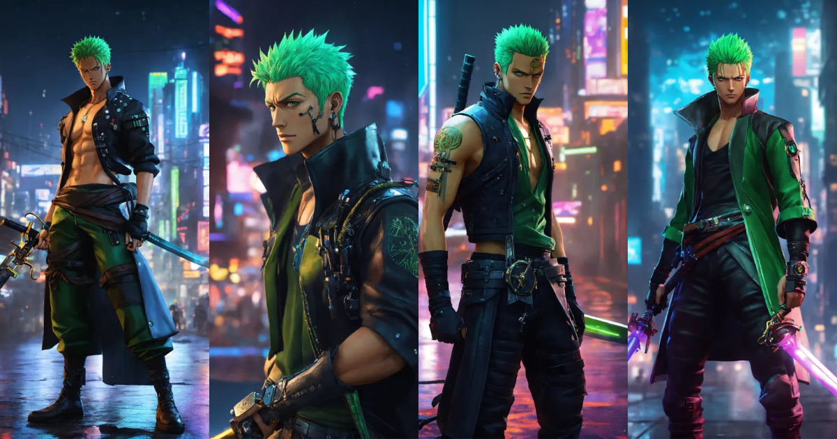 Lexica - Generate a modern-day cyberpunk version of Zoro from One Piece ...