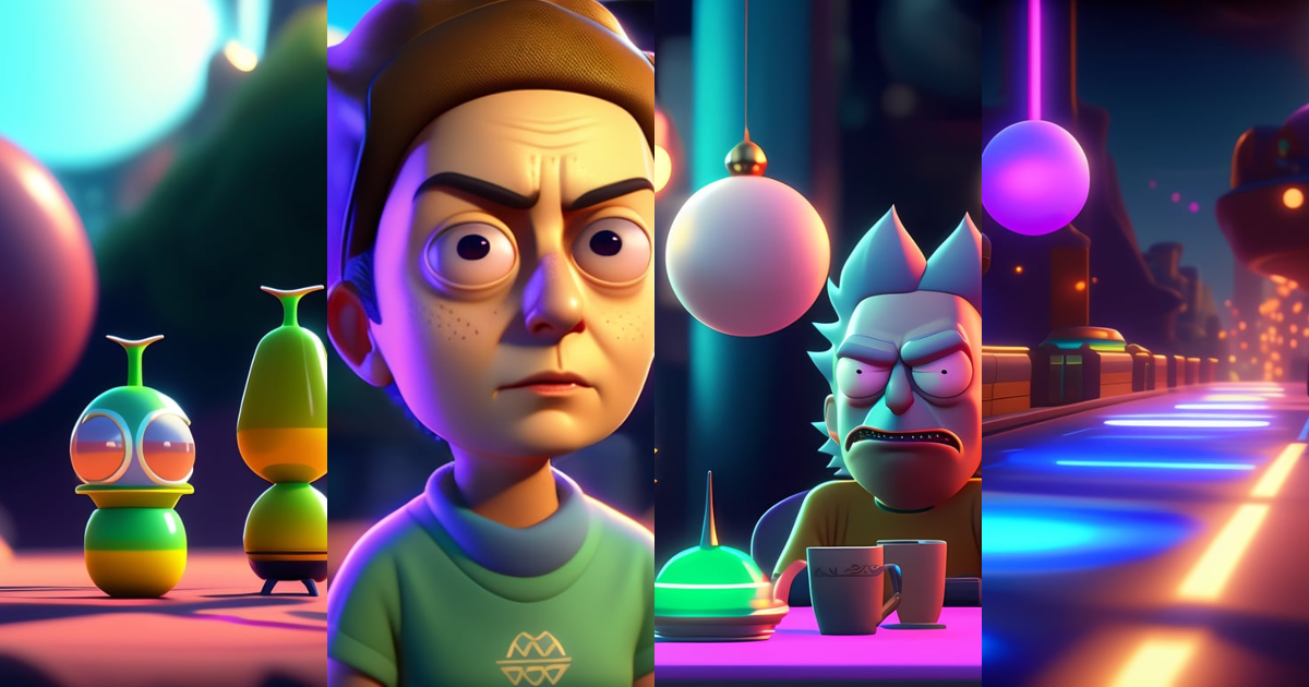 Lexica - Rick and morty in pixar style, octane render, unreal engine