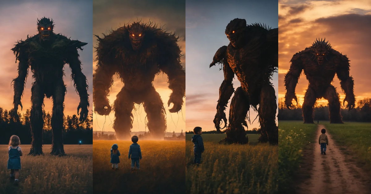 Lexica - Terrifying gigantic humanoid monster looming over small child ...