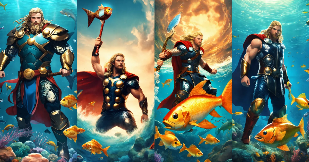 Lexica - Thor with fish underwater in the ocean, nature background, 2D ...