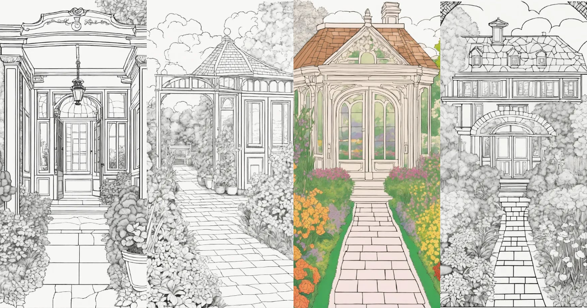 Lexica - Coloring book page, garden, style Cloude Monet, no noise ...