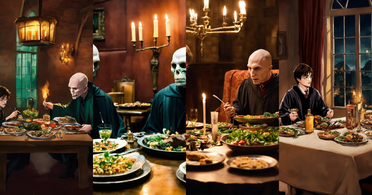Lexica - Harry potter eating dinner with voldemort