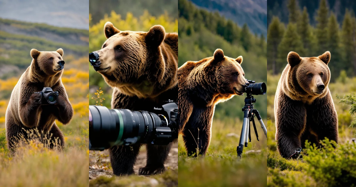 Lexica - A bear that is a wildlife photographer's using a camera with a ...