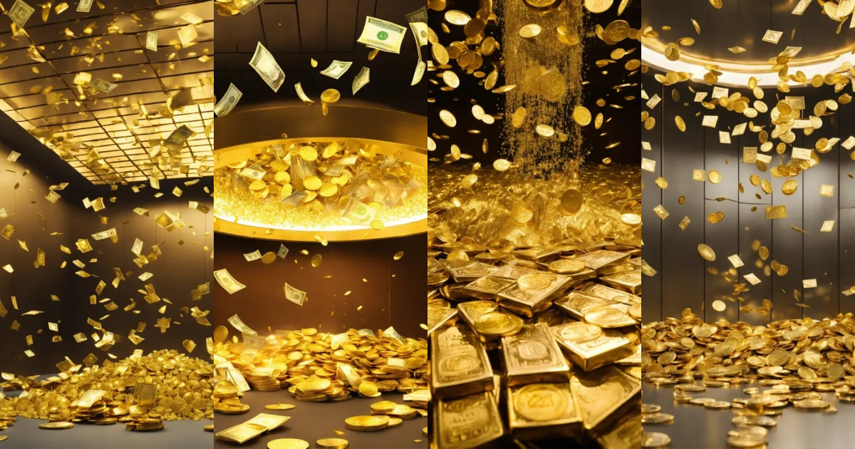 Lexica - Vault full of gold, money falling from ceiling