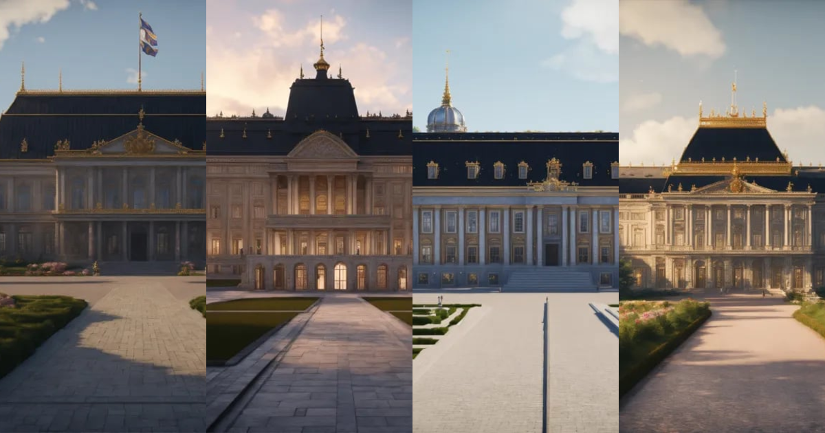 Lexica - Full image of a massive royal palace with a black roof, built ...
