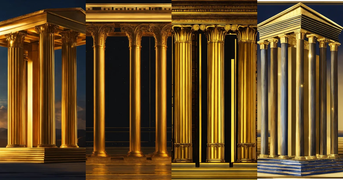 Lexica - Three golden columns with a beam above, inspired by the greek ...