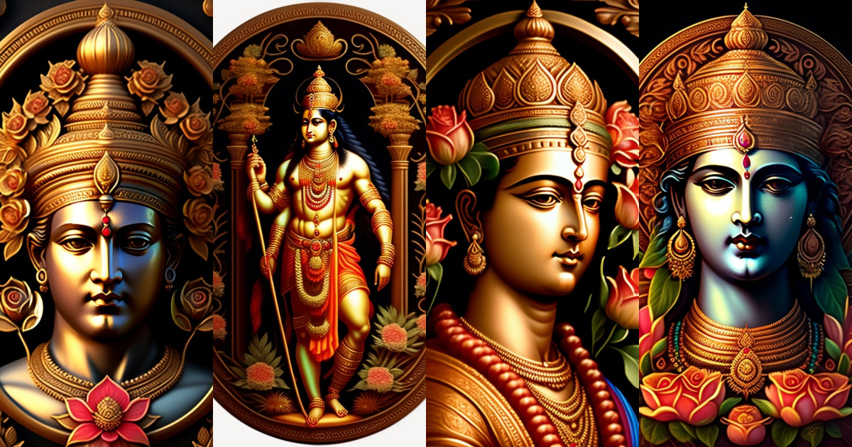 Lexica - Lord Rama with classical floral elements emanating from center ...