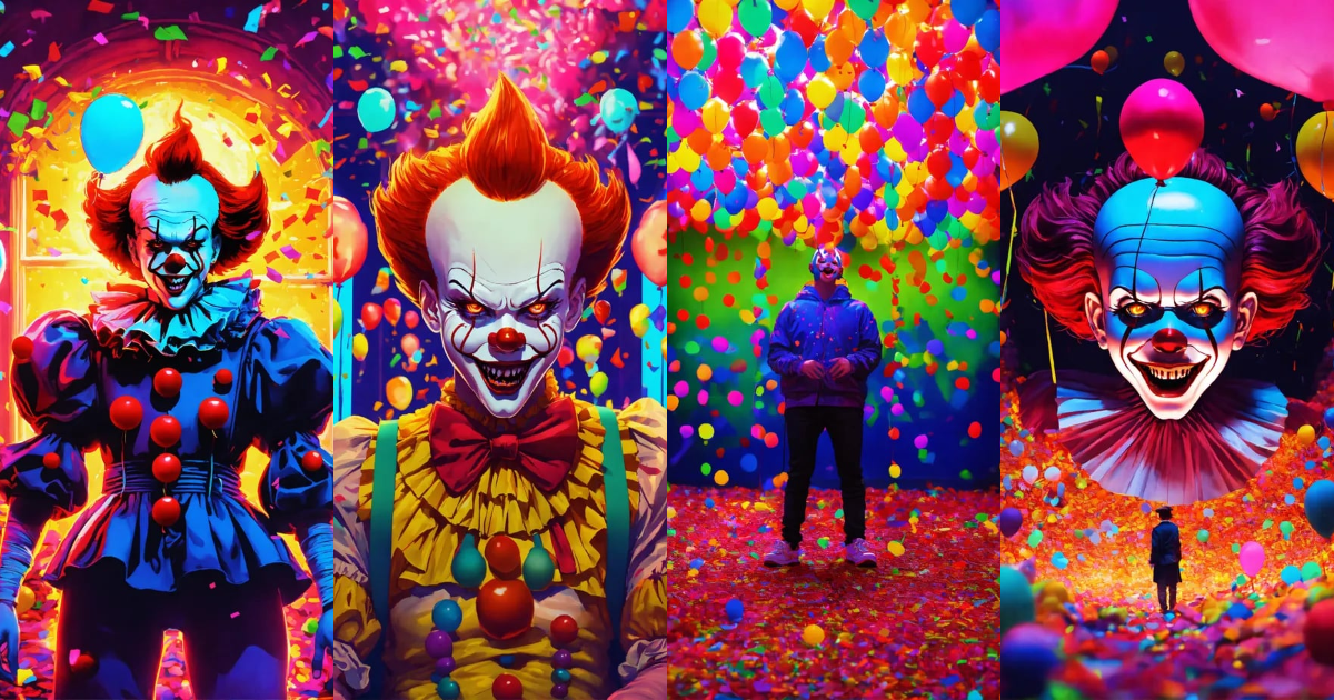 Lexica - Perfect focus Pennywise confetti neon flashlight DMT demon Room.