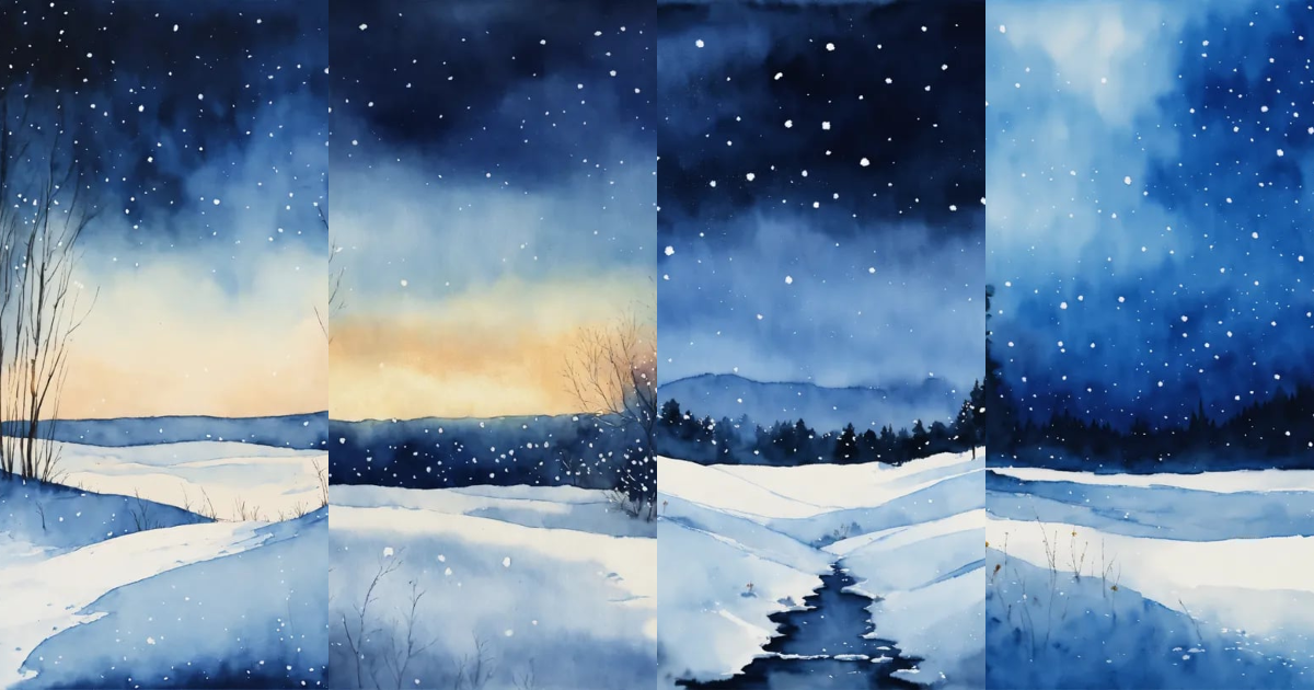 Lexica - Storybook feeling, Depict a watercolor painting frozen snow ...