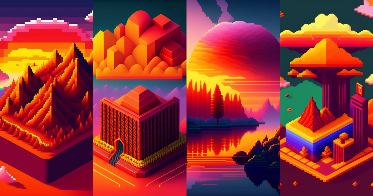 Lexica - Isometric pixel art of bank by eBoy, alien landscape and ...