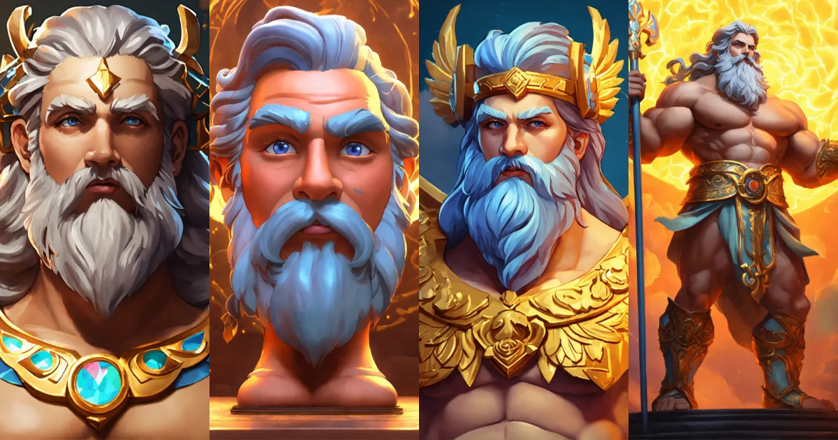 Lexica - God Zeus, standing up, volumetric realistic cartoon oil paint ...