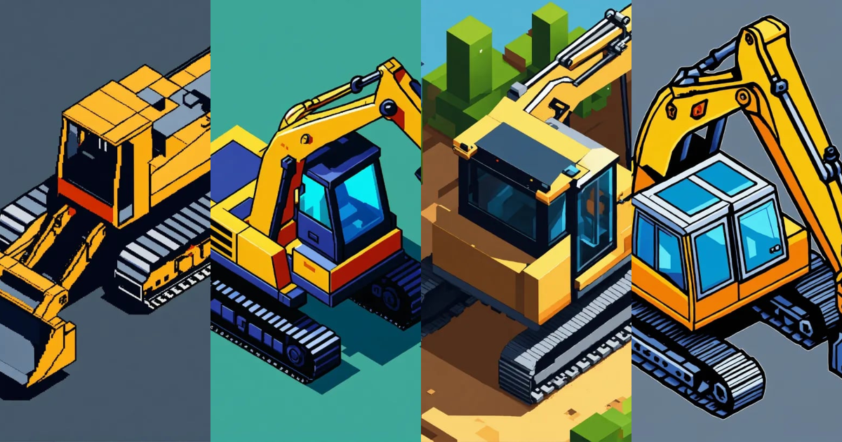Lexica - Simple blocky pixel sprite image of an excavator with a ...