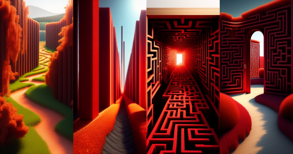 Lexica - Long red thread going through a maze, realistic, highly detailed