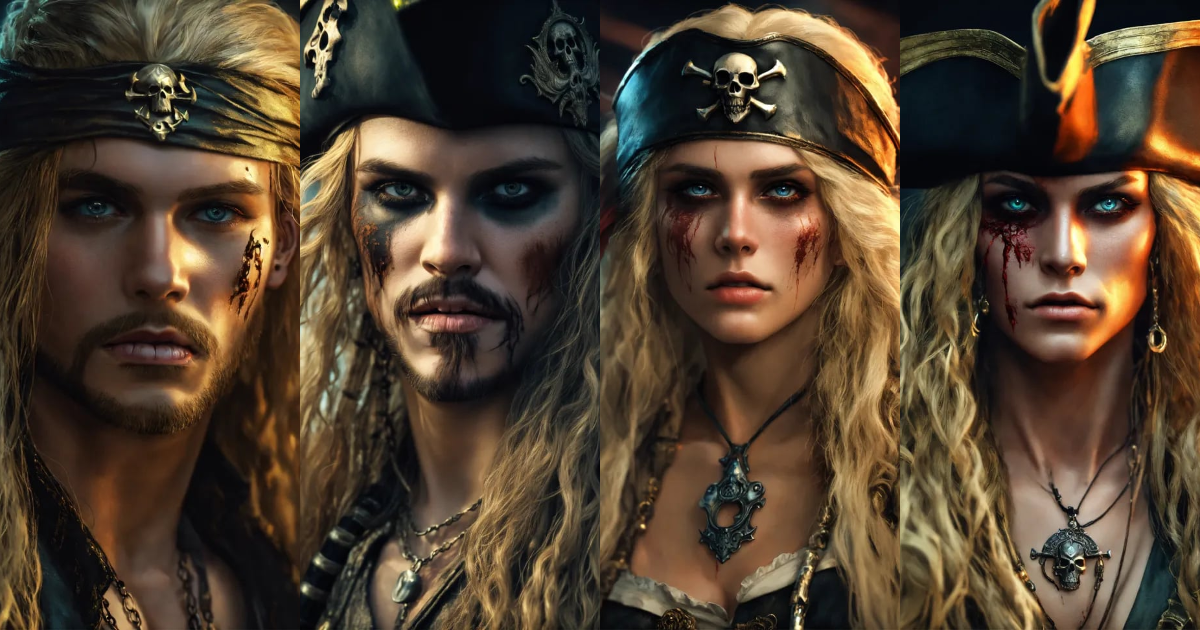 Lexica - Photorealistic, closeup, beautiful savage pirate facing the ...