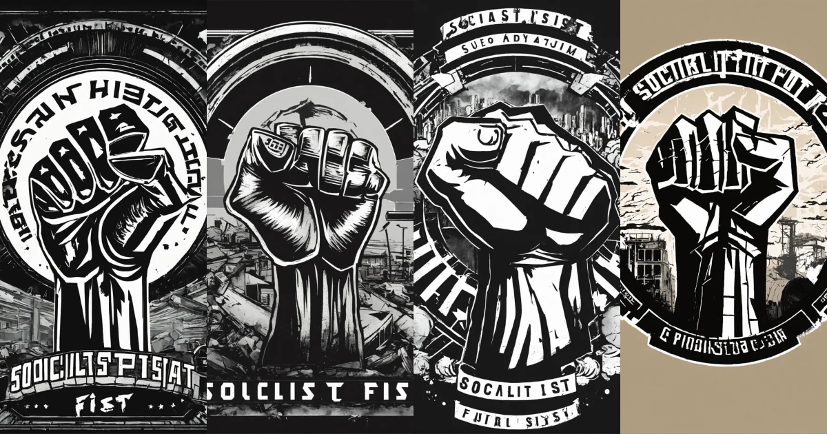 Lexica - Socialist Fist, Post-Apocalyptic black and white logo