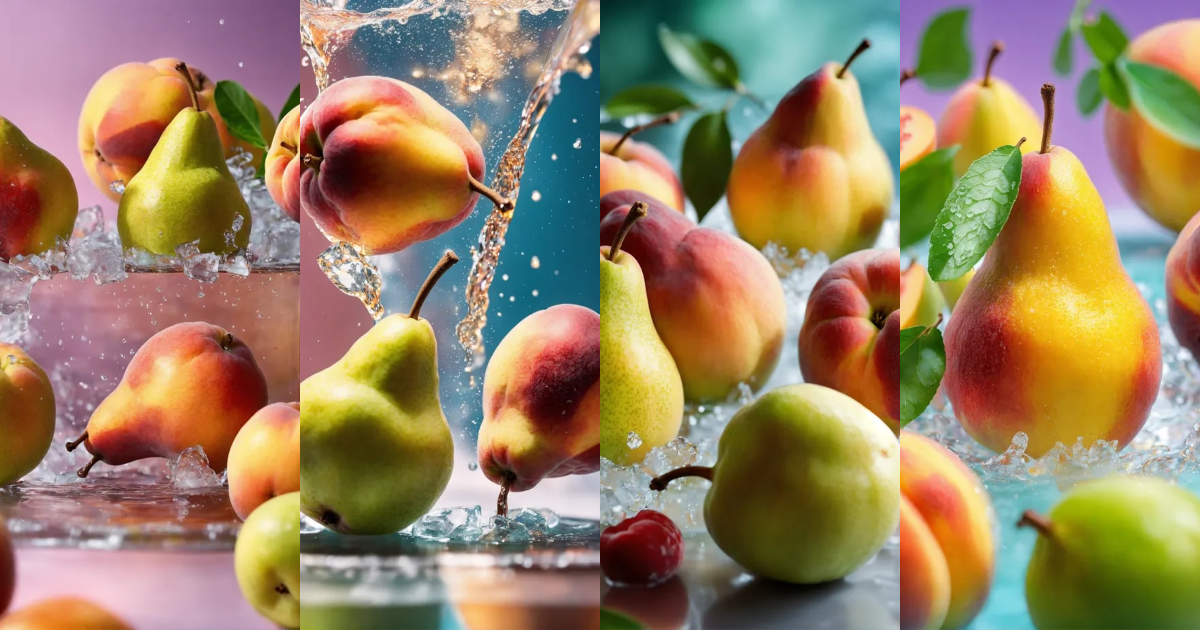 Lexica - Pears and peaches some open and some falling, with a splash of ...