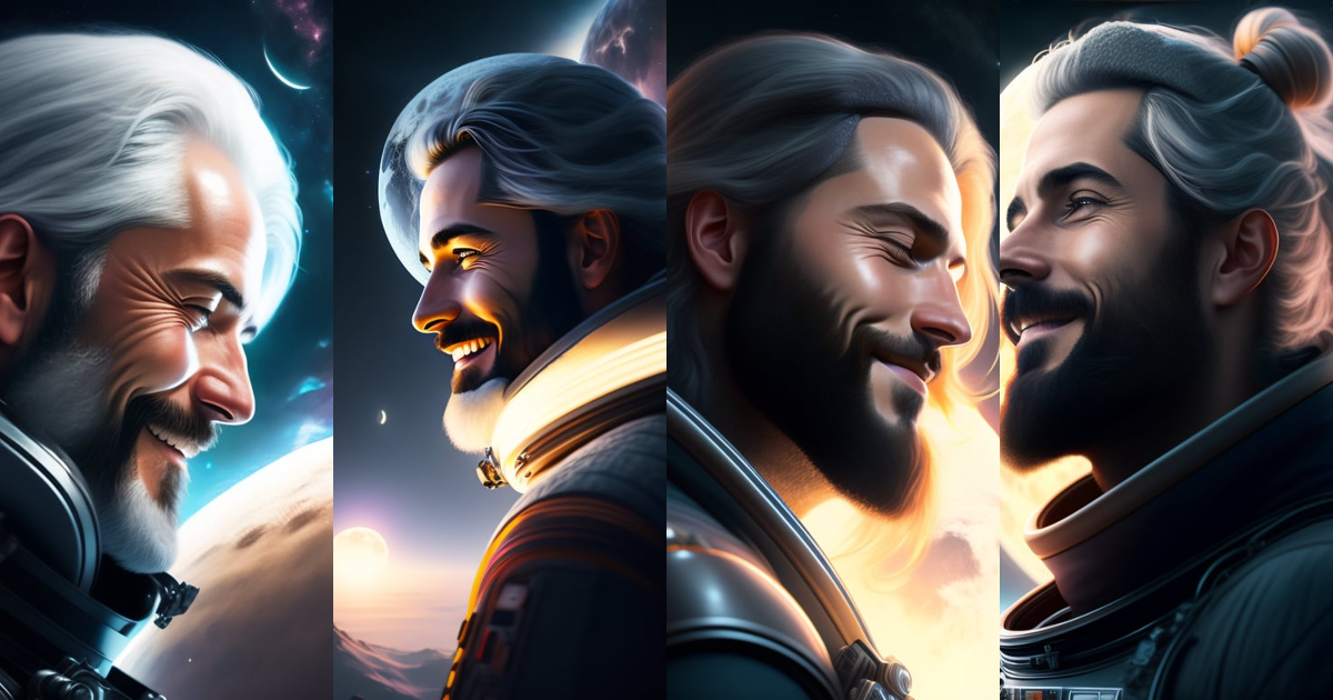 Lexica - Portrait of a smiling male gray long hair and beard astronaut ...