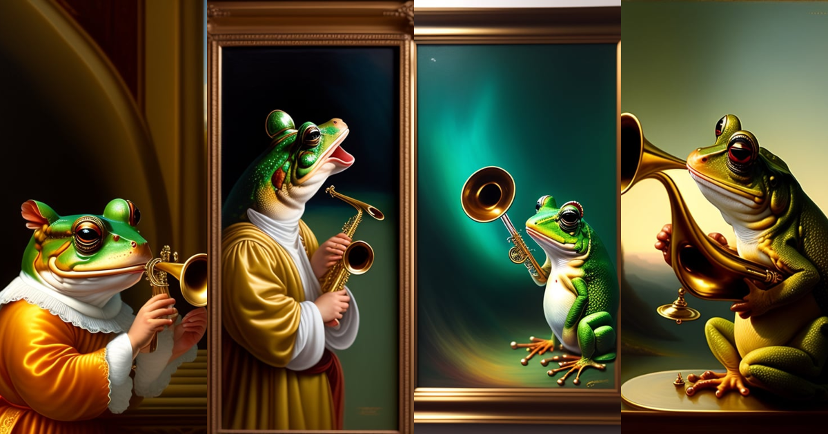 Lexica - A barroco painting of a frog playing the trumpet