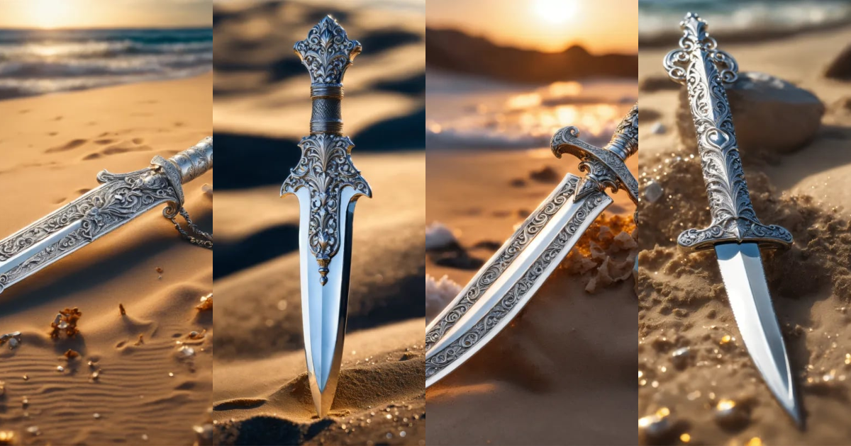 Lexica - 8k, picture of a narrow and delicate wavy dagger made of lunar ...
