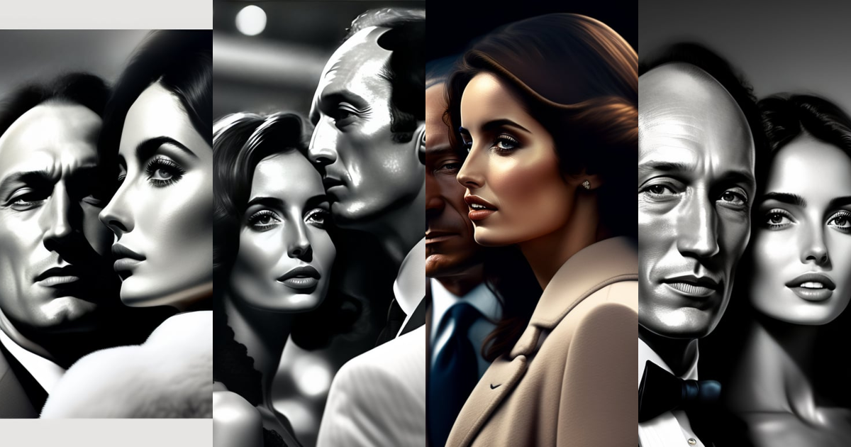 Lexica - 35 mm portrait of Pierre Trudeau and Ana de Armas, photorealistic
