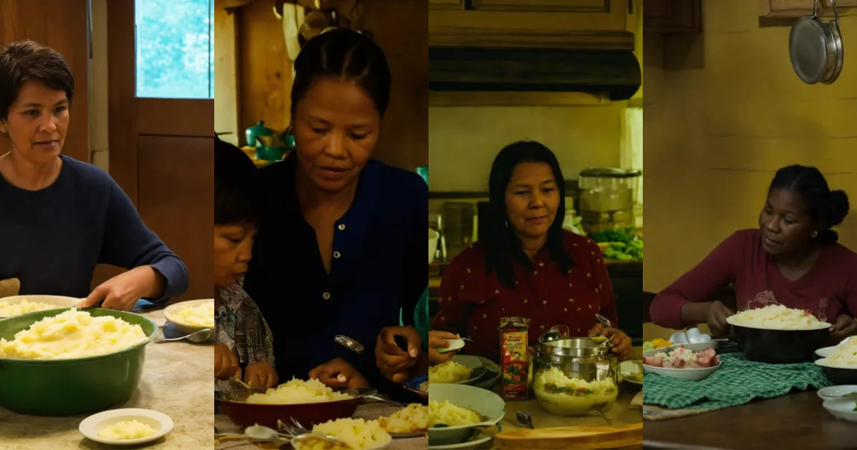 Lexica - In a rural kitchen, a low-income family sits at the table ...