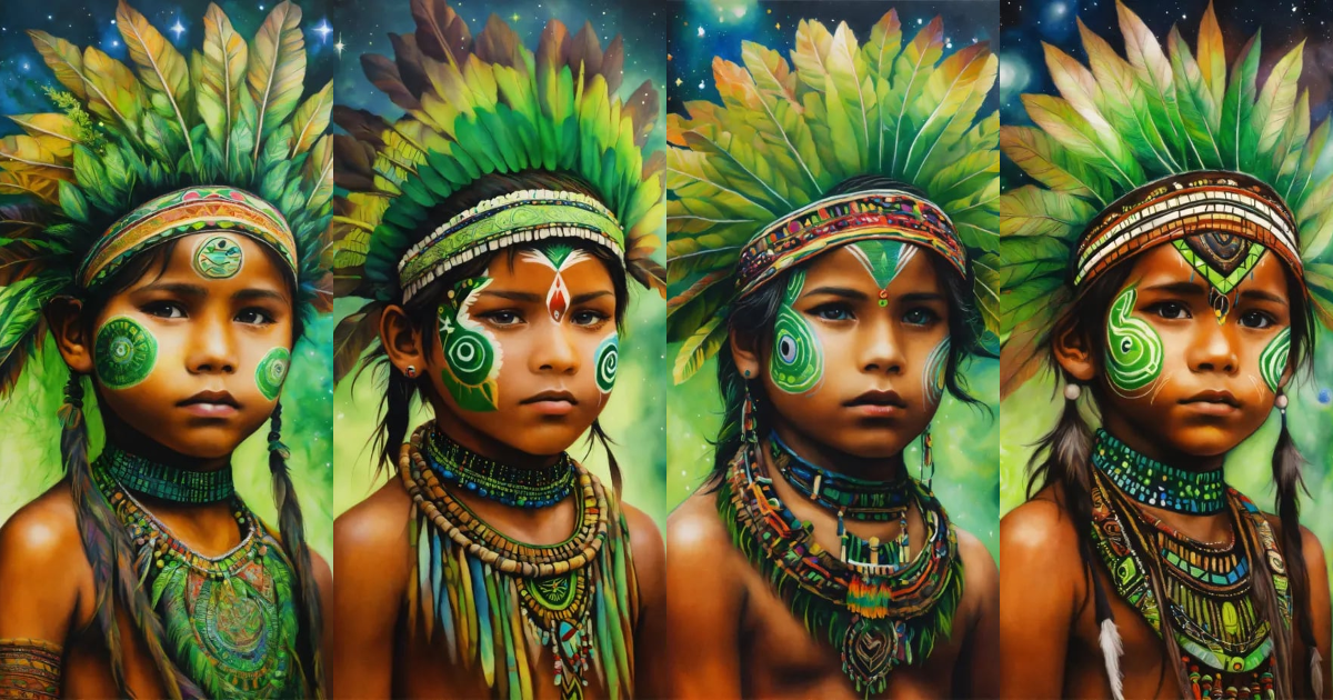 Lexica - Colored pencil drawing of a indigenous child. green tribal ...