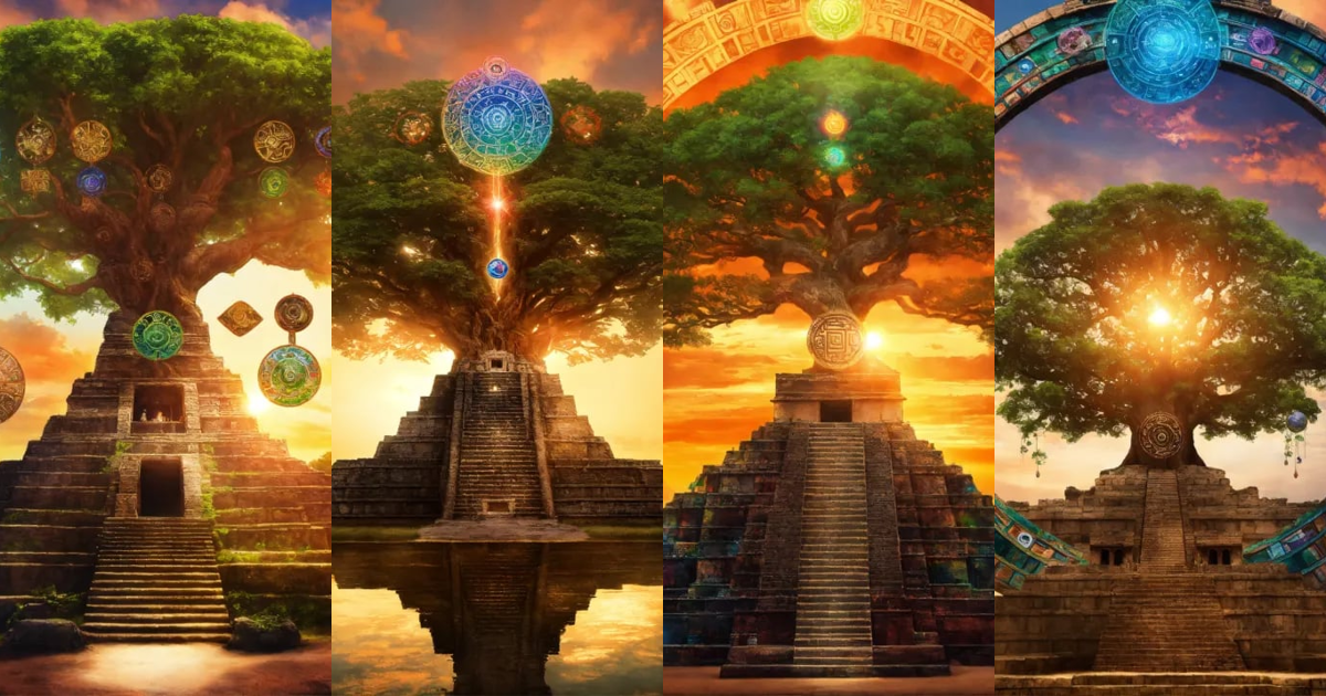 Lexica - Photo realistic image of the mayan tree of earth, with the 7 ...