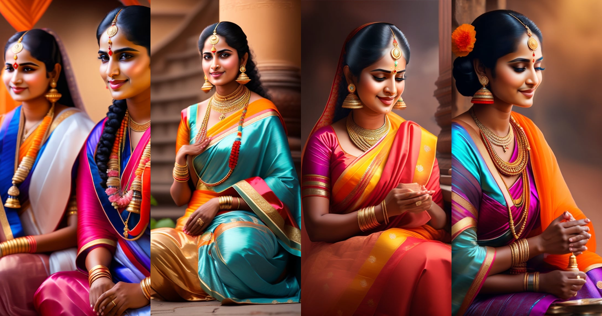 Lexica - Indian women wearing Traditional Dress Saree, sitting and ...