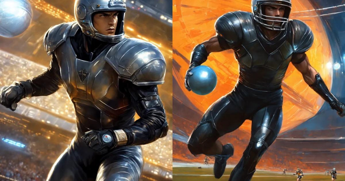 Lexica - Muscular male defiant Speedball scifi Player on the Game field ...