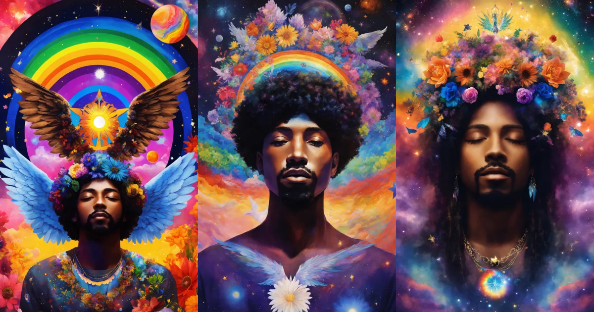 Lexica - Abstract black hippy with angel wings, with universe coming ...
