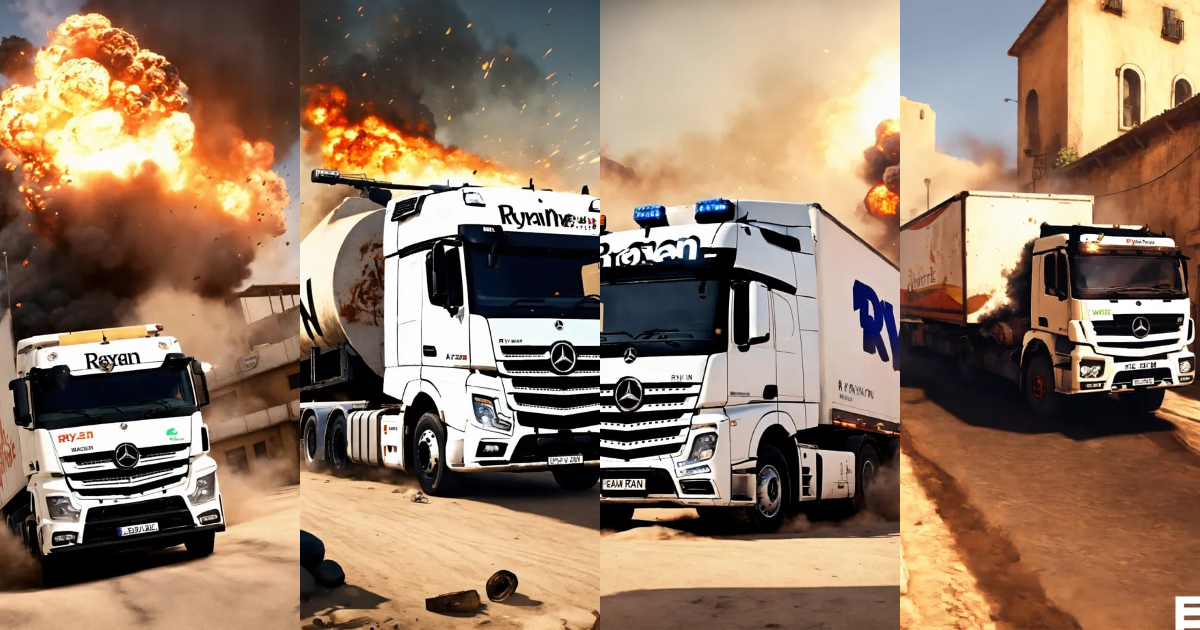 Lexica - A large white Mercedes HGV truck with the word Ryan on the ...