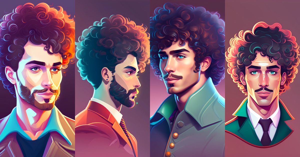 Lexica - Curly hair man in vector illustration style, big beautiful ...